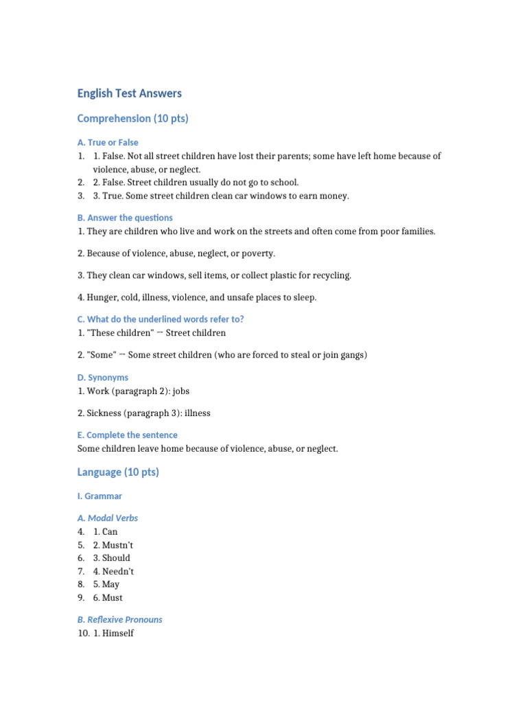 English Test Answers | PDF
