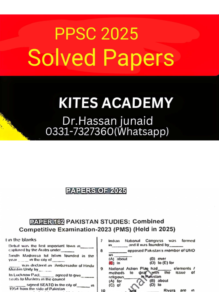 PPSC 2025 SOLVED PAPERS BY DR. HASSAN Junaid | PDF