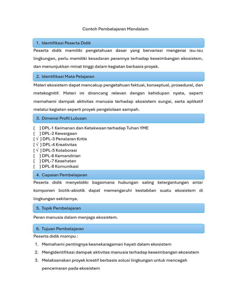 Contoh RPP - Pembelajaran Mendalam | PDF