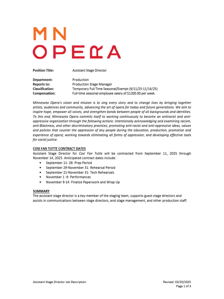 Assistant Stage Director Cosi | PDF