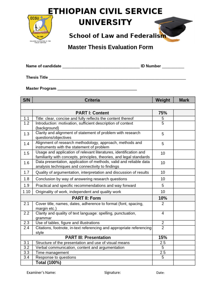 Thesis-Evaluation Form, ECSU, SLF 2020 | PDF | Evaluation | Thesis