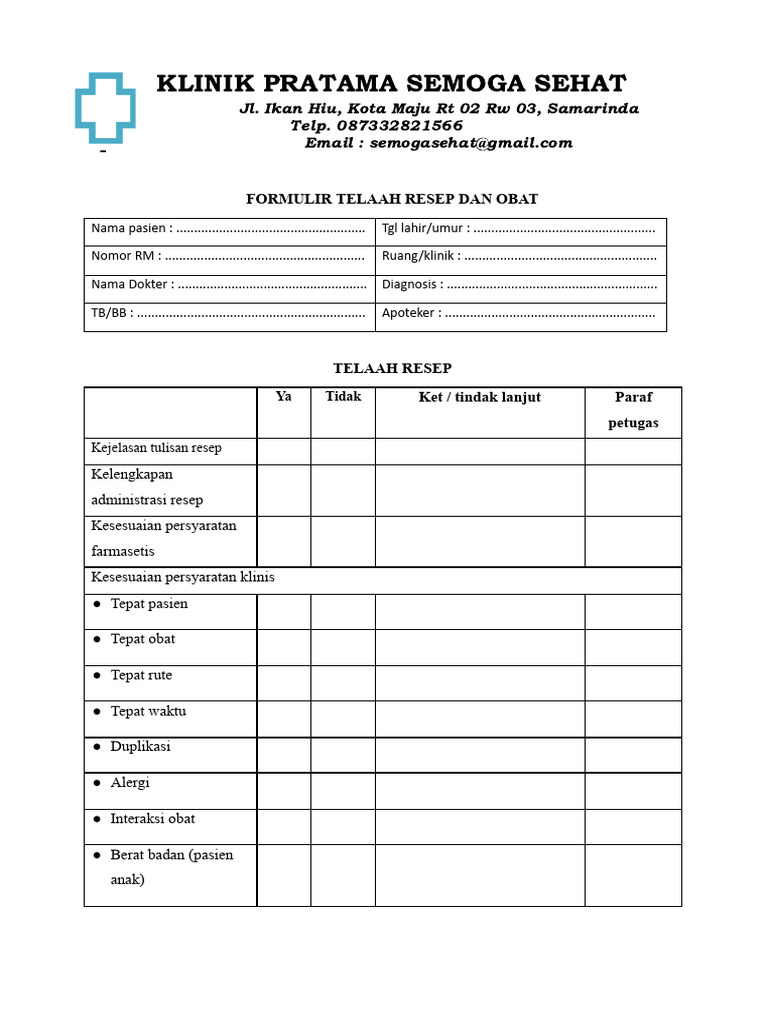 FORM PENGKAJIAN RESEP DAN BENAR PEMBERIAN OBAT E.docx | PDF