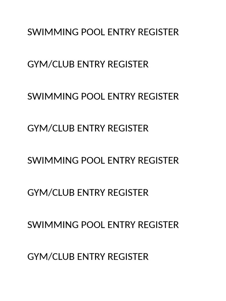 Swimming Pool Entry Registration Guide | PDF