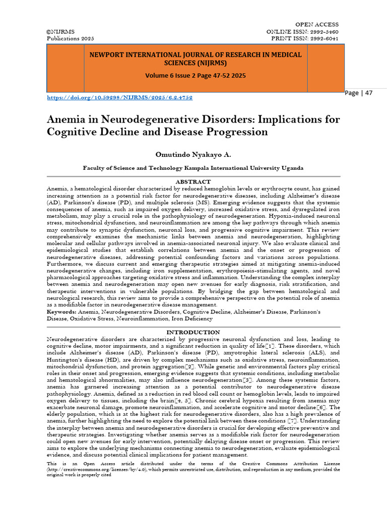 Anemia's Role in Neurodegenerative Disorders | PDF | Multiple Sclerosis ...