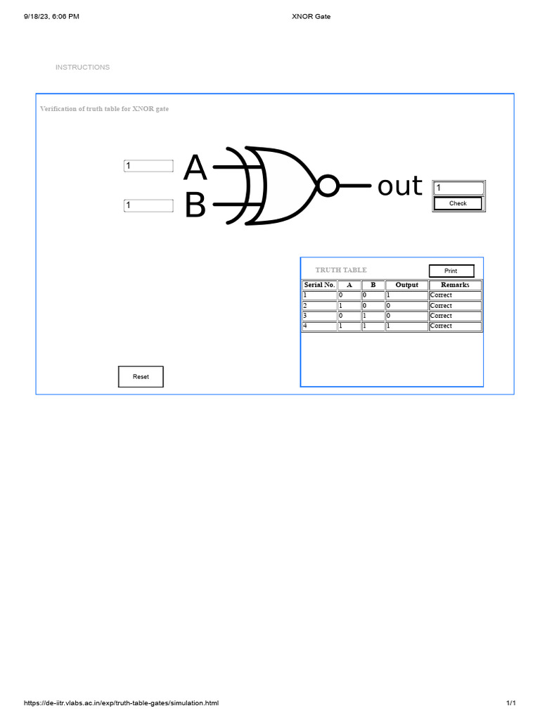 XNOR Gate Truth Table Verification | PDF