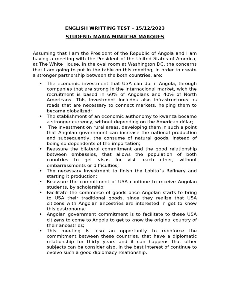 ENGLISH WRITTING TEST Minucha1 | PDF