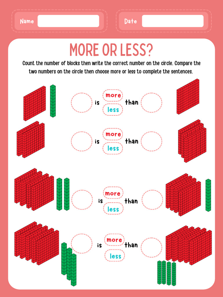 Colorful Illustration More or Less Worksheet | PDF