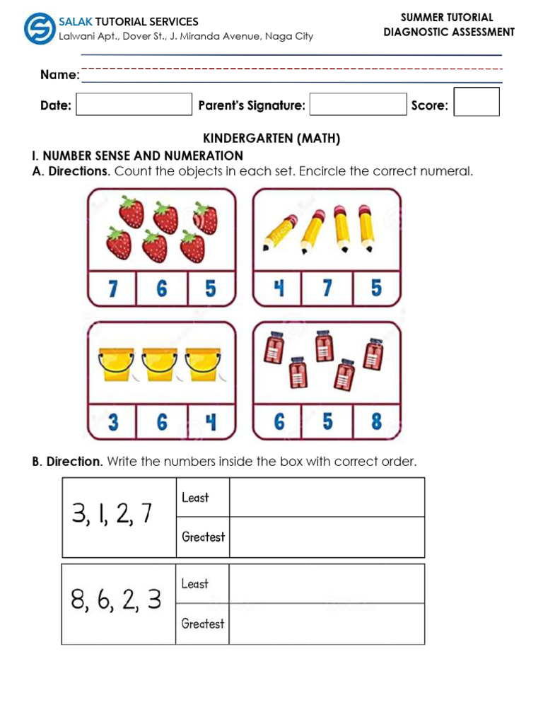 KINDERGARTEN-MATH-DIAGNOSTIC-ASSESSMENT | PDF
