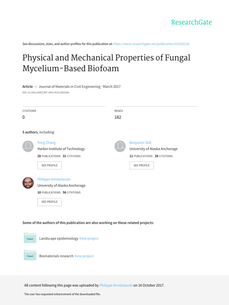 Physical and Mechanical Properties of Fungal Mycel | PDF | Young's ...