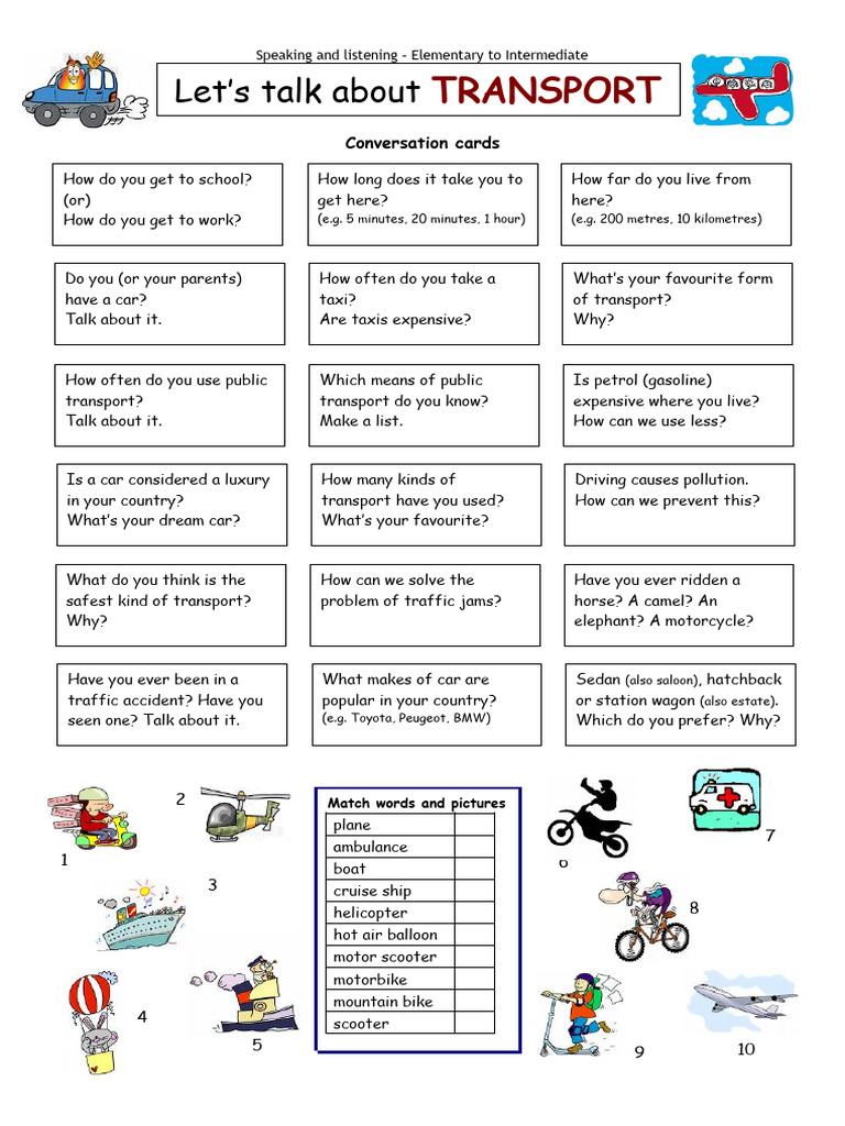 Transport Conversation Cards for ESL | PDF | Car | Sedan (Automobile)