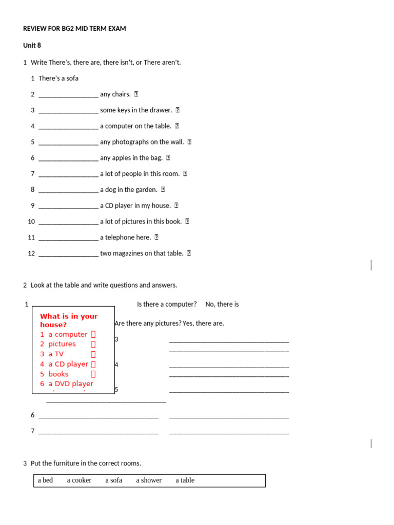 Review For Bg2 Mid Term Exam | PDF | Room | Bedroom