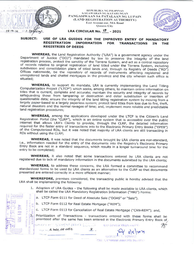 LRA Circular No 17-2021 | PDF