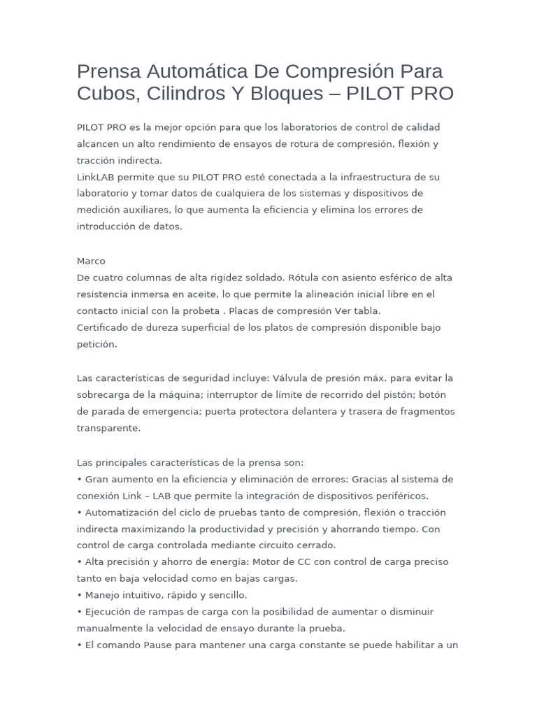 Prensa Automática PILOT PRO para Laboratorios | PDF | Automatización