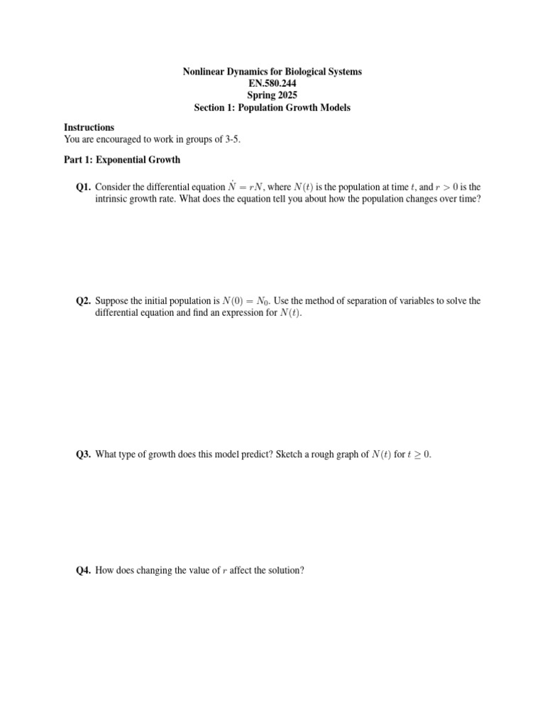 Section1 NonlinearDynamicsBio | PDF | Logistic Function | Equations