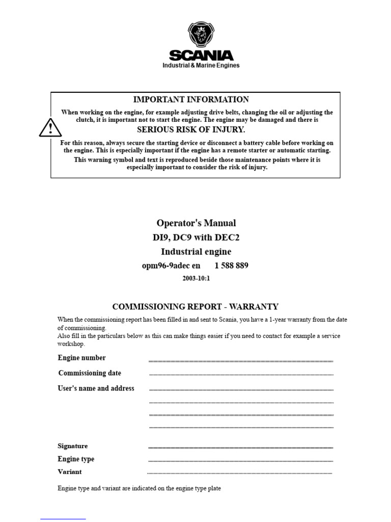 Scania DC9 Operator - S Manual | PDF | Engines | Combustion