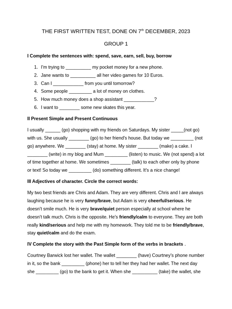 THE FIRST WRITTEN TEST 1 | PDF | Grammar | Syntax