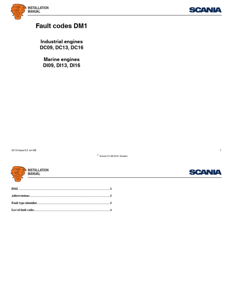 Scania Indusstrial DC09, DC13, DC16 Engines Fault Codes | PDF | Throttle | Engines