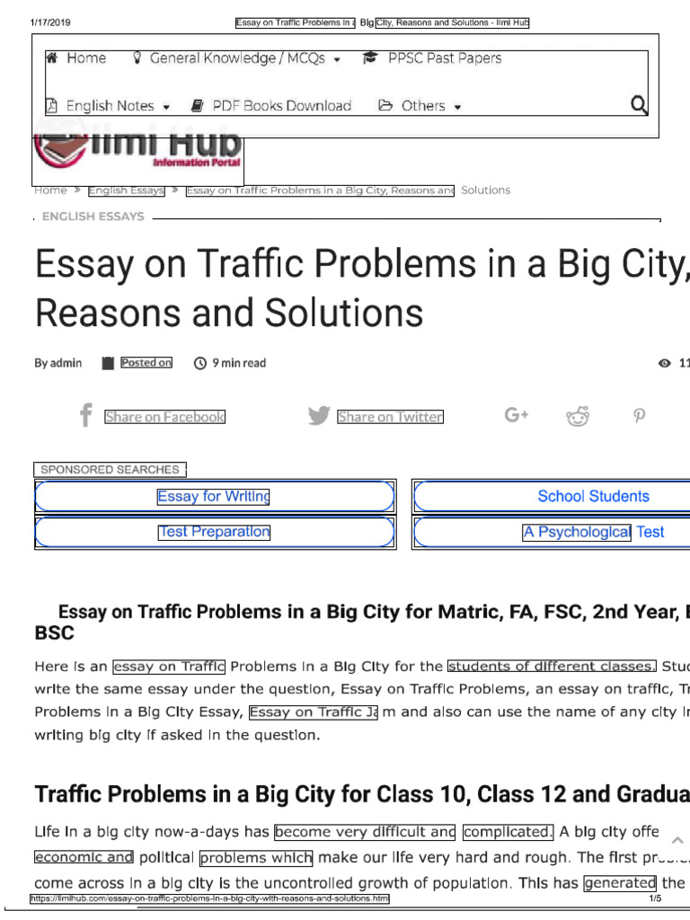 Essay On Traffic Problems in A Big City, Reasons and Solutions - Ilmi ...