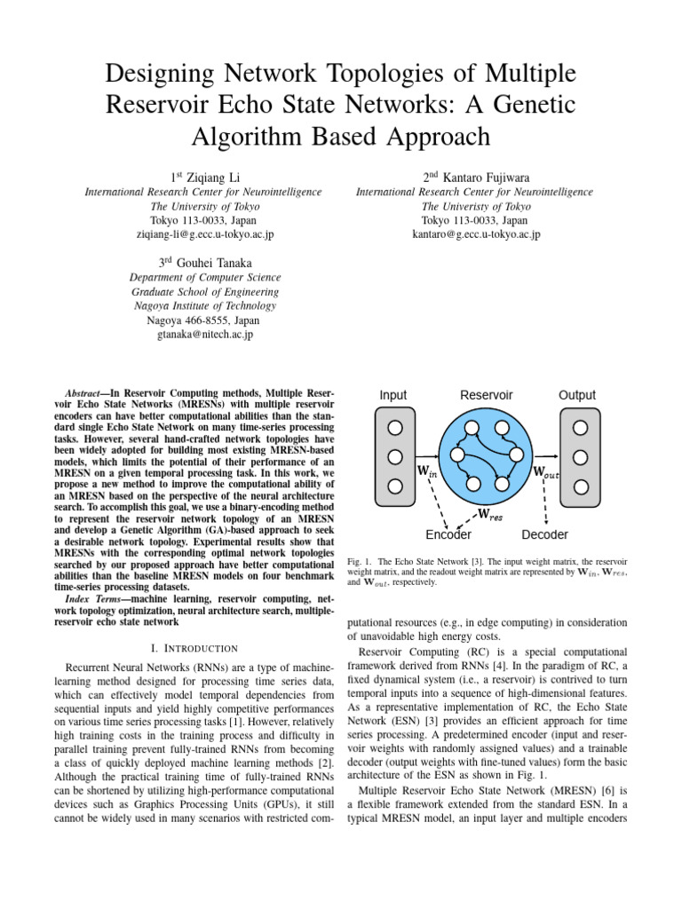 Genetic Algorithm For Multiple Reservoir Esn Ijcnn24 Pdf Applied Mathematics Computational
