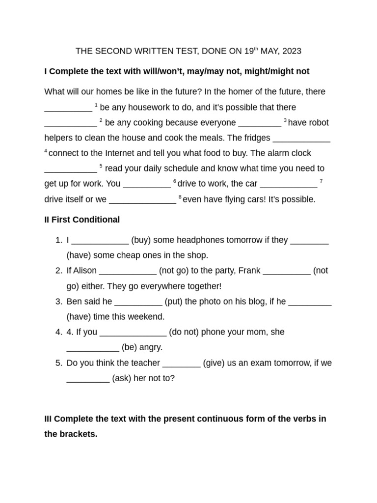 Future Home Predictions and Grammar Test | PDF