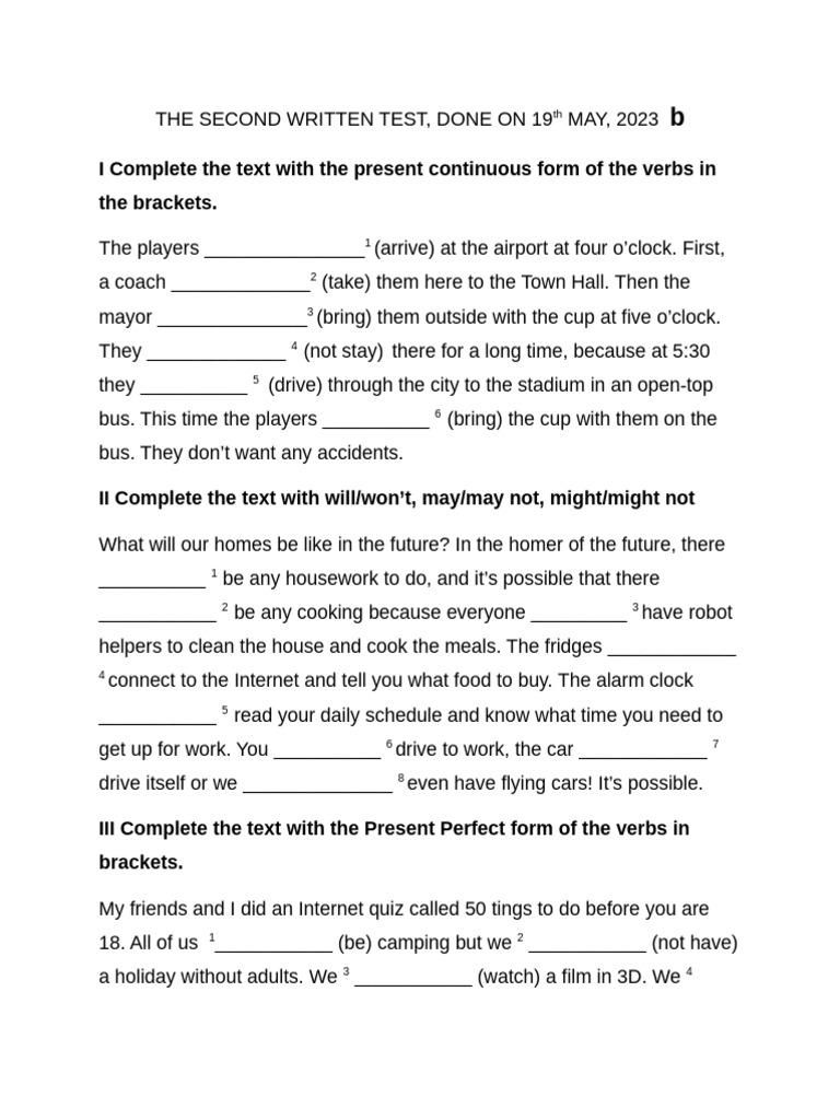 The Second Written Test 2 | PDF