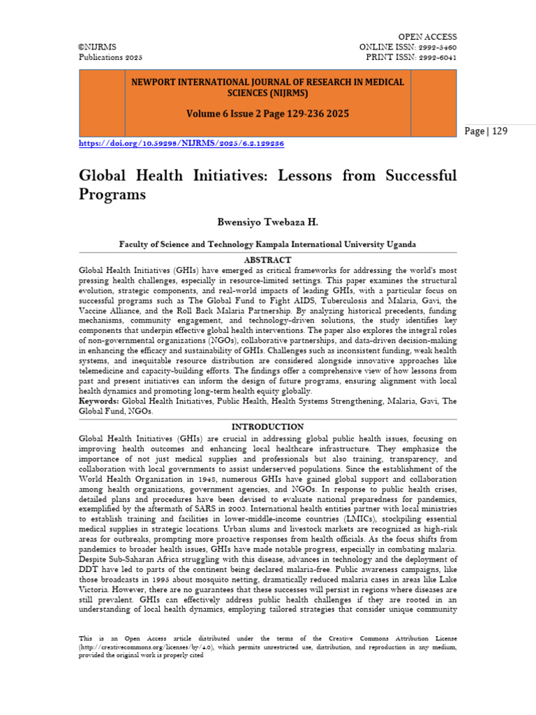 Global Health Initiatives: Lessons From Successful Programs (WWW - Kiu ...