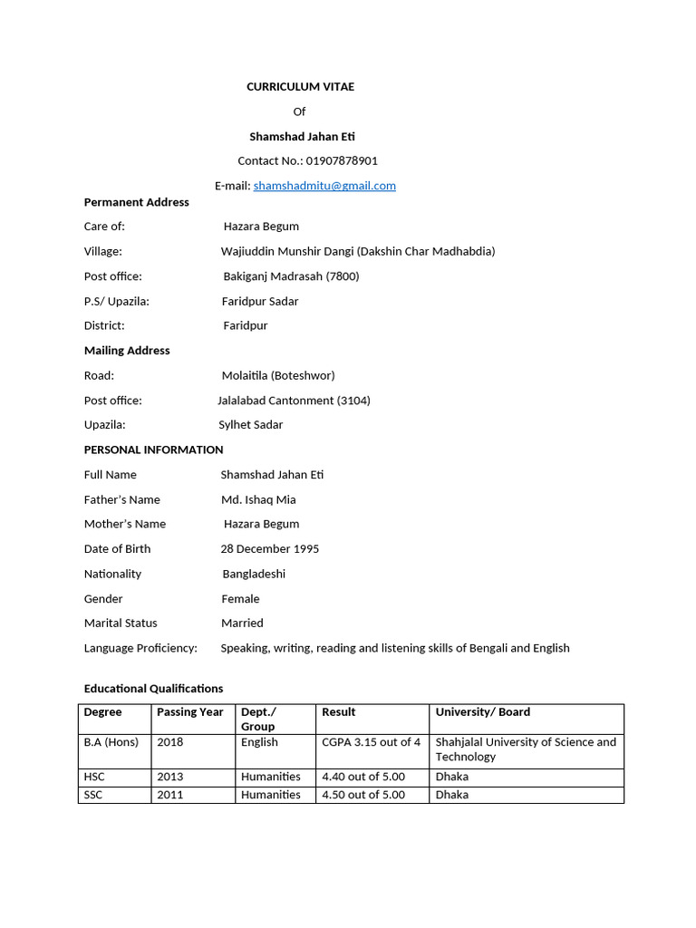 Curriculum Vitae | PDF