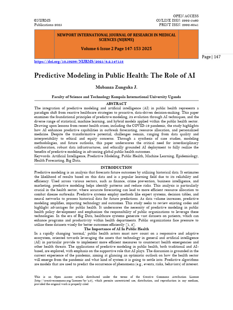 Predictive Modeling in Public Health: The Role of AI (WWW - Kiu.ac - Ug ...