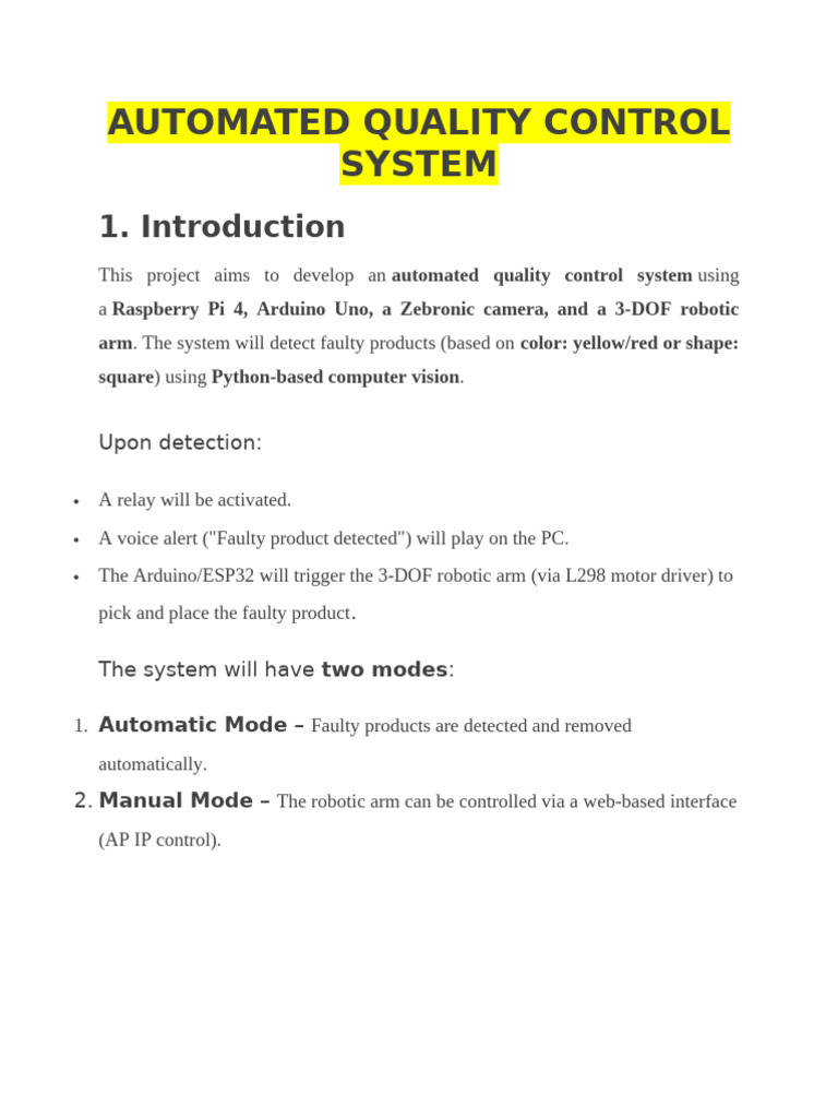 Automated Quality Control System | PDF | Automation | Raspberry Pi