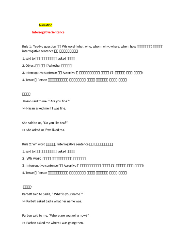 Interrogative (Narration) | PDF
