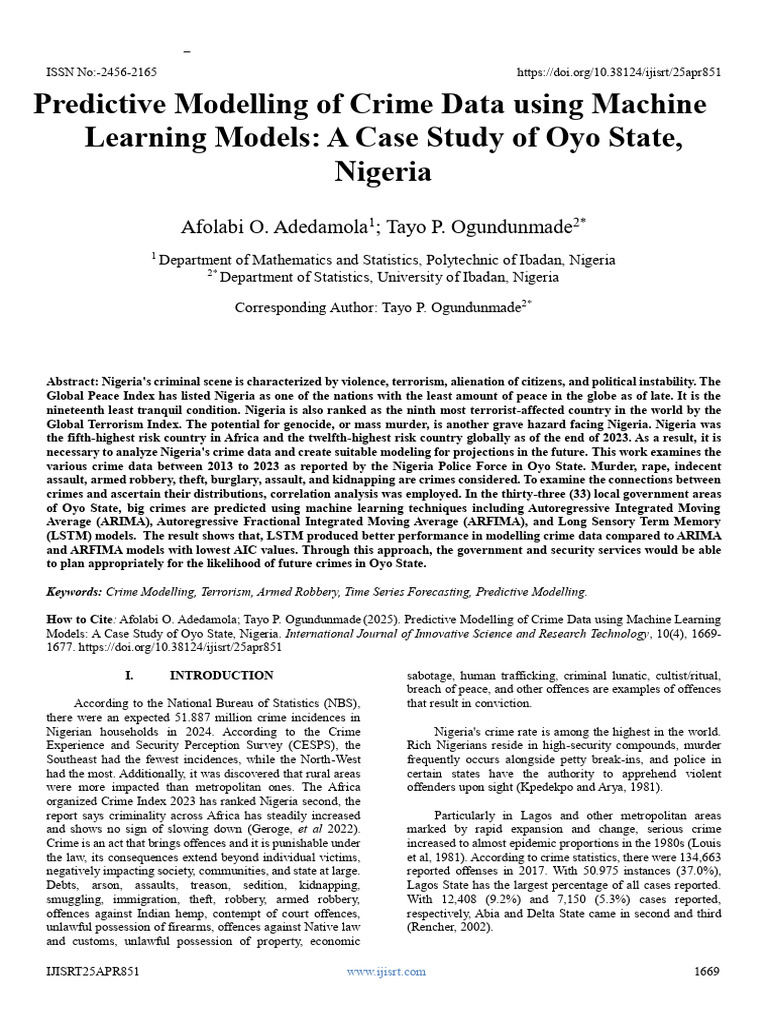 Predictive Modelling of Crime Data Using Machine Learning Models: A ...