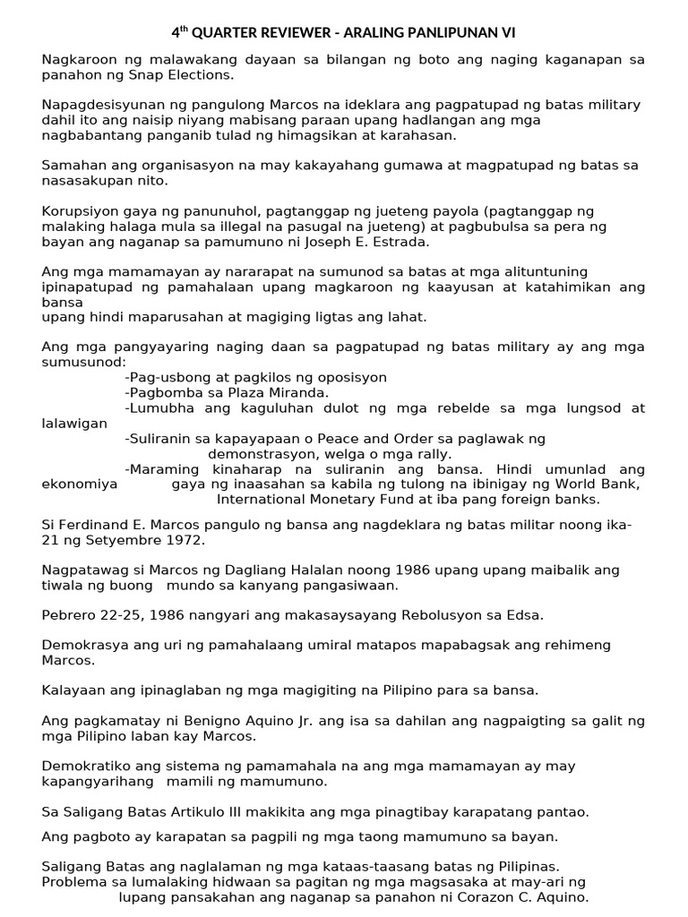 Ap6 Reviewer-4th-Quarter | PDF