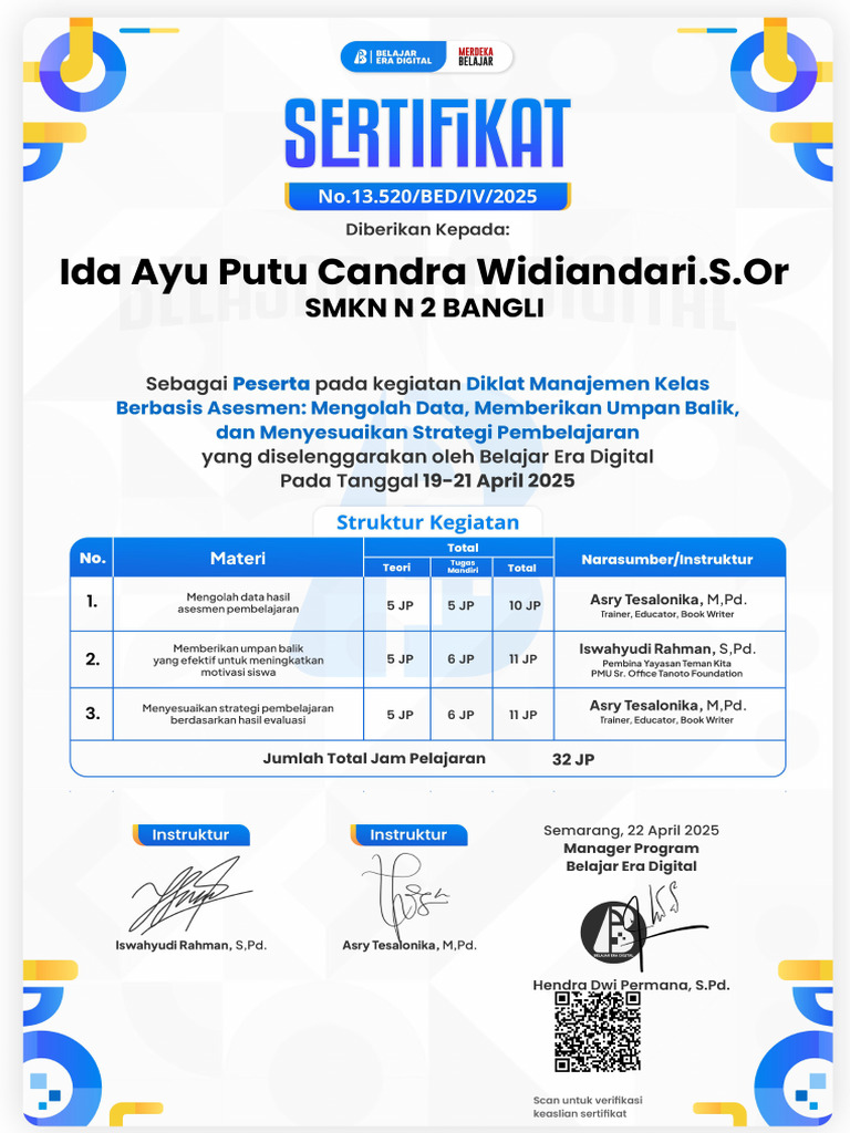 Sertifikat - Ida Ayu Putu Candra Widiandari.S.Or | PDF