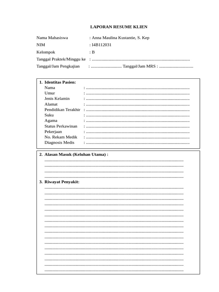 Resume Klien Praktek Keperawatan | PDF