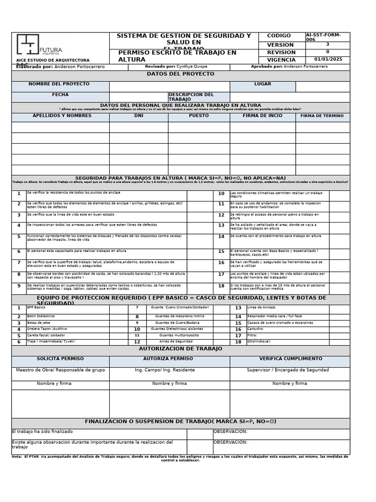 AI - SST-ForM-006-Permiso de Trabajo en Altura | PDF