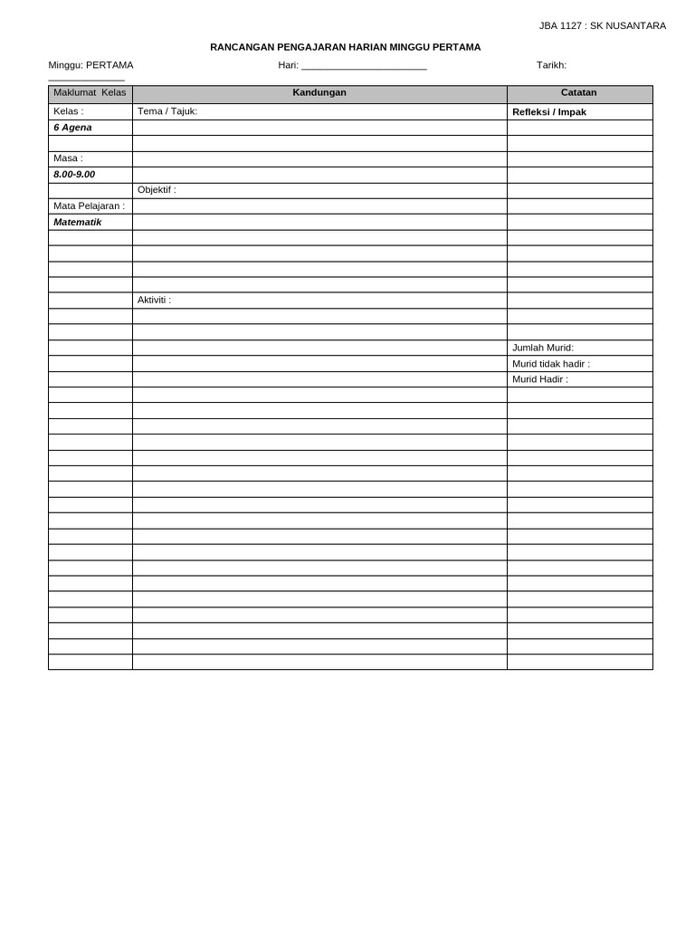 Format Rph Minggu Pertama | PDF