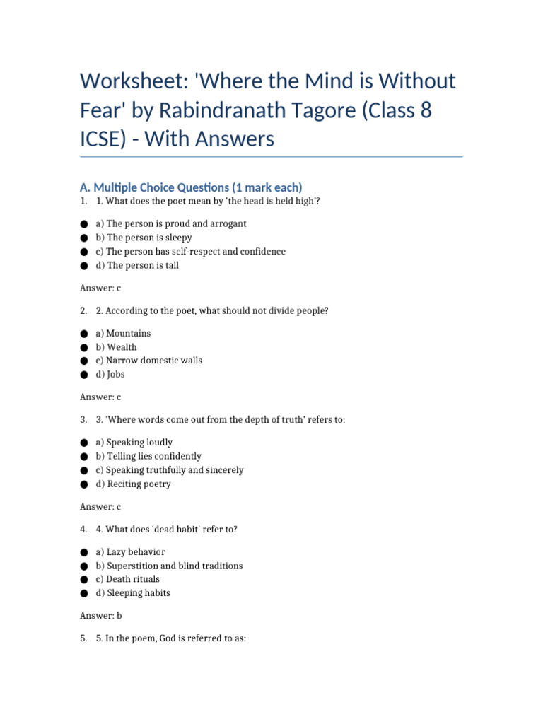 Where The Mind Worksheet Answers | PDF | Reason