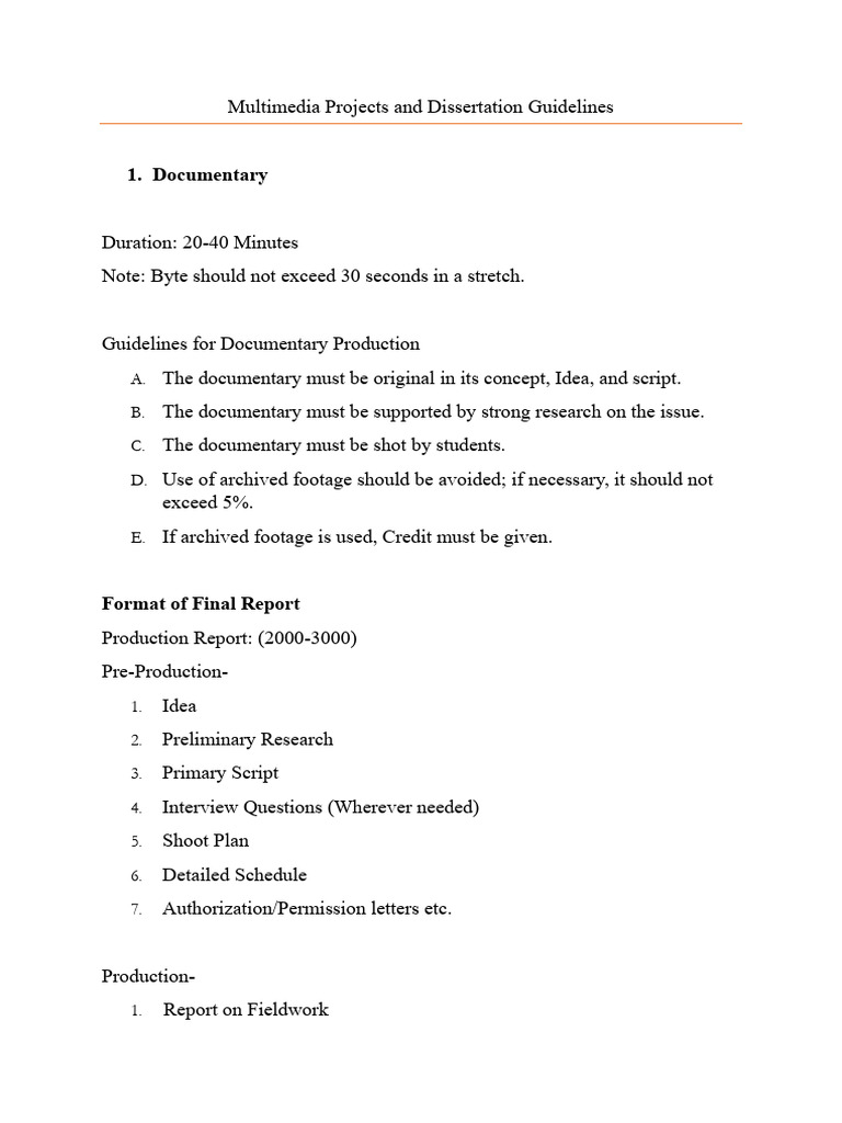 Multimedia Projects and Dissertation Guidelines | PDF | Plagiarism | Screenplay