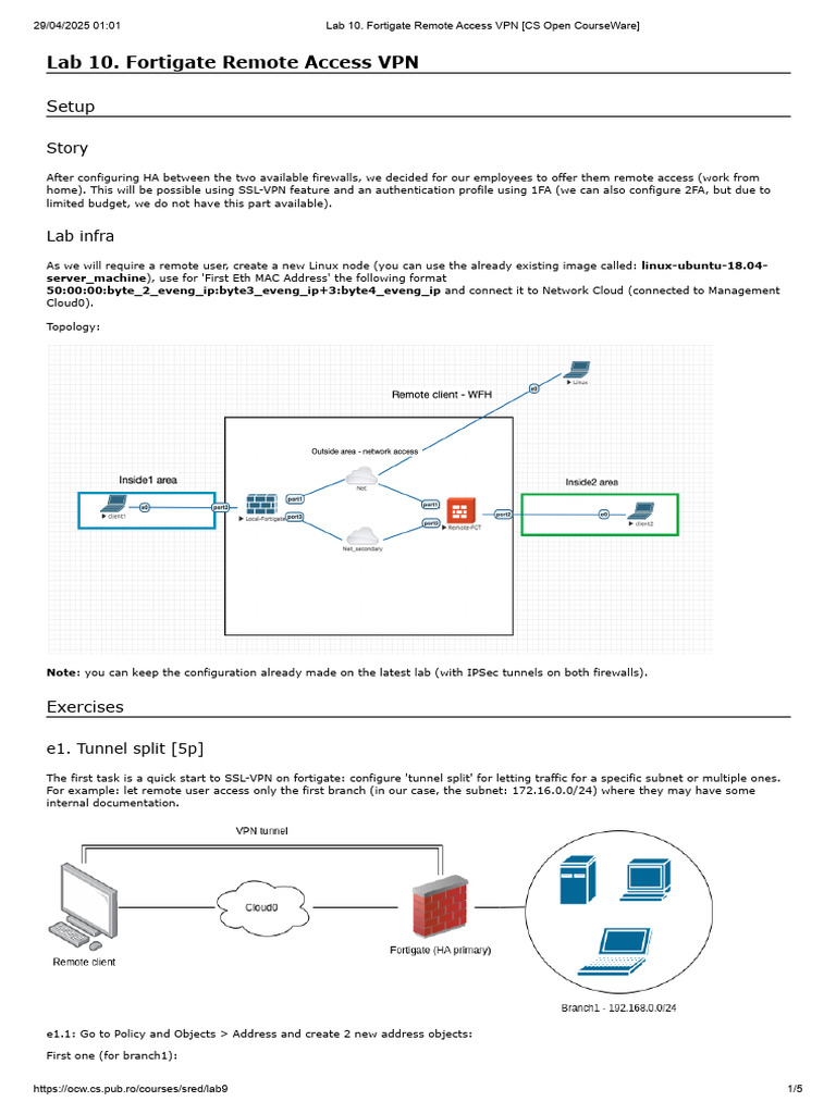 Lab 10. Fortigate Remote Access VPN (CS Open CourseWare) | PDF | Radius ...