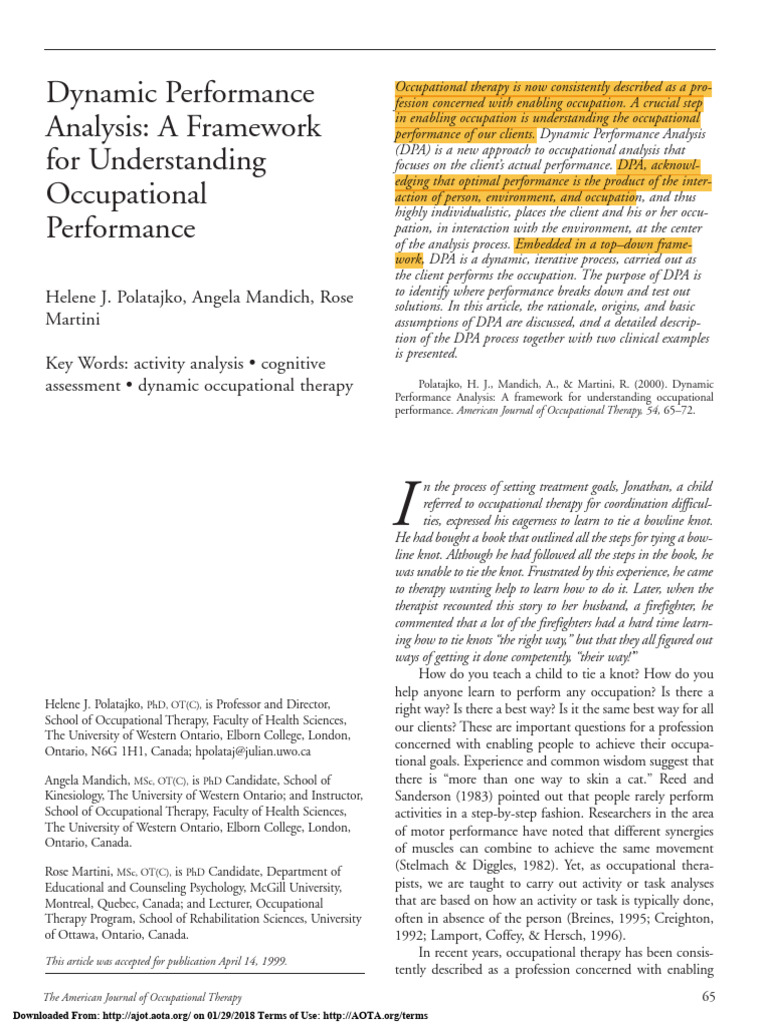 Dynamic Performance Analysis - A Framework for Understanding Occupational Performance | PDF ...