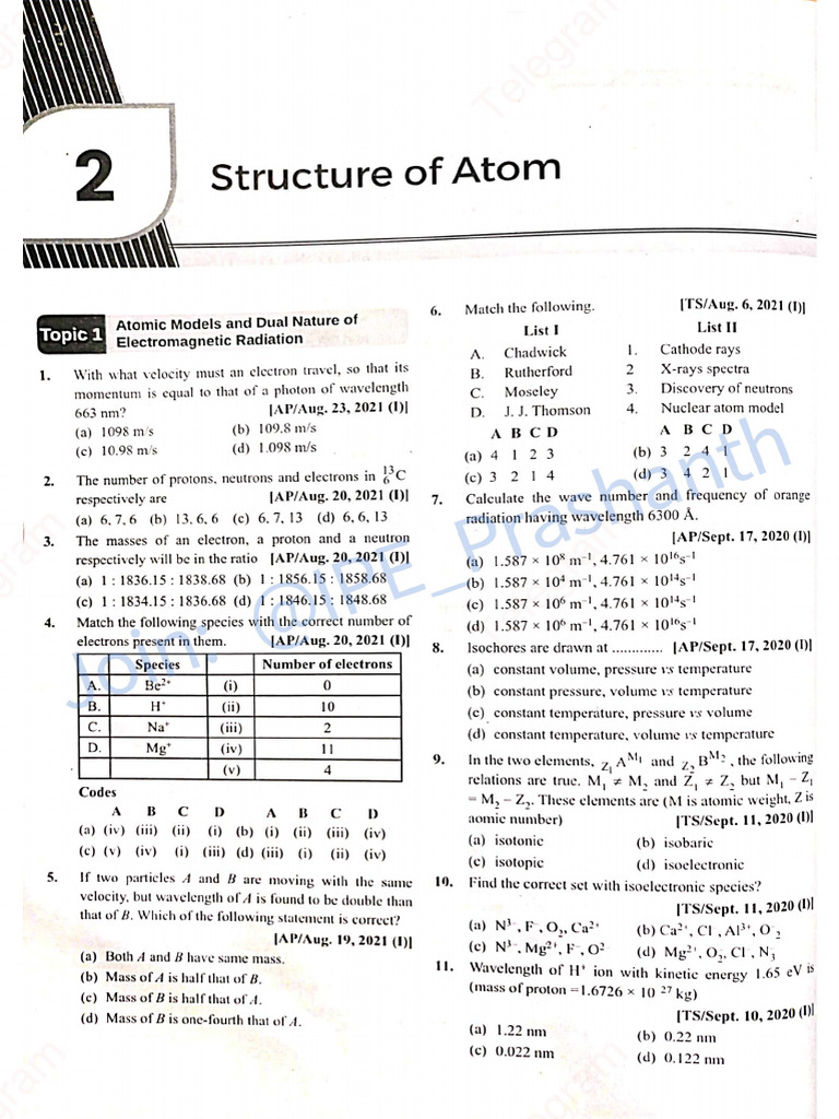 Structure of Atom Bits (2015 To 22) | PDF