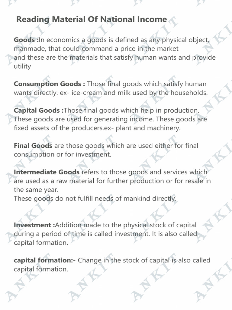 Reading Material of National Income | PDF