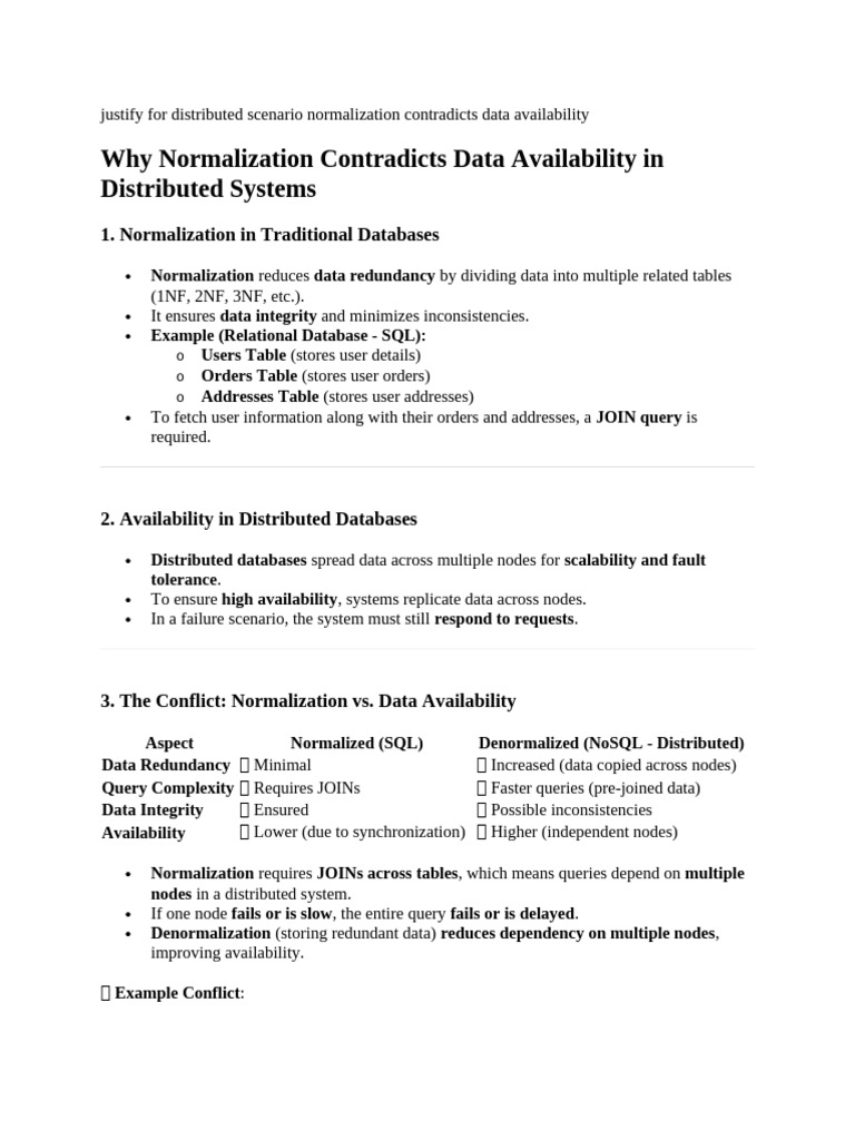 Justify for Distributed Scenario Normalization Contradicts Data Availability | PDF | Apache ...