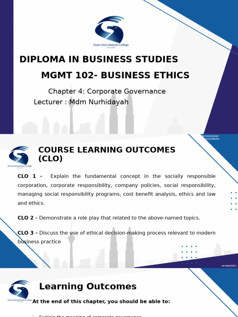 Chapter 4 - Corporate Governance | PDF | Internal Control | Governance