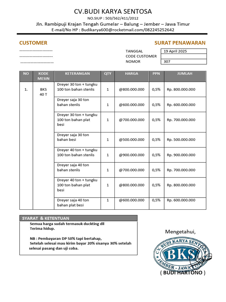 Surat Penawaran 307 | PDF