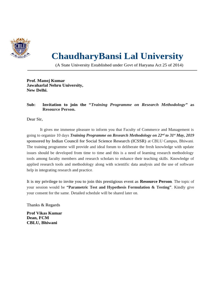 Invitation Resource Person | PDF