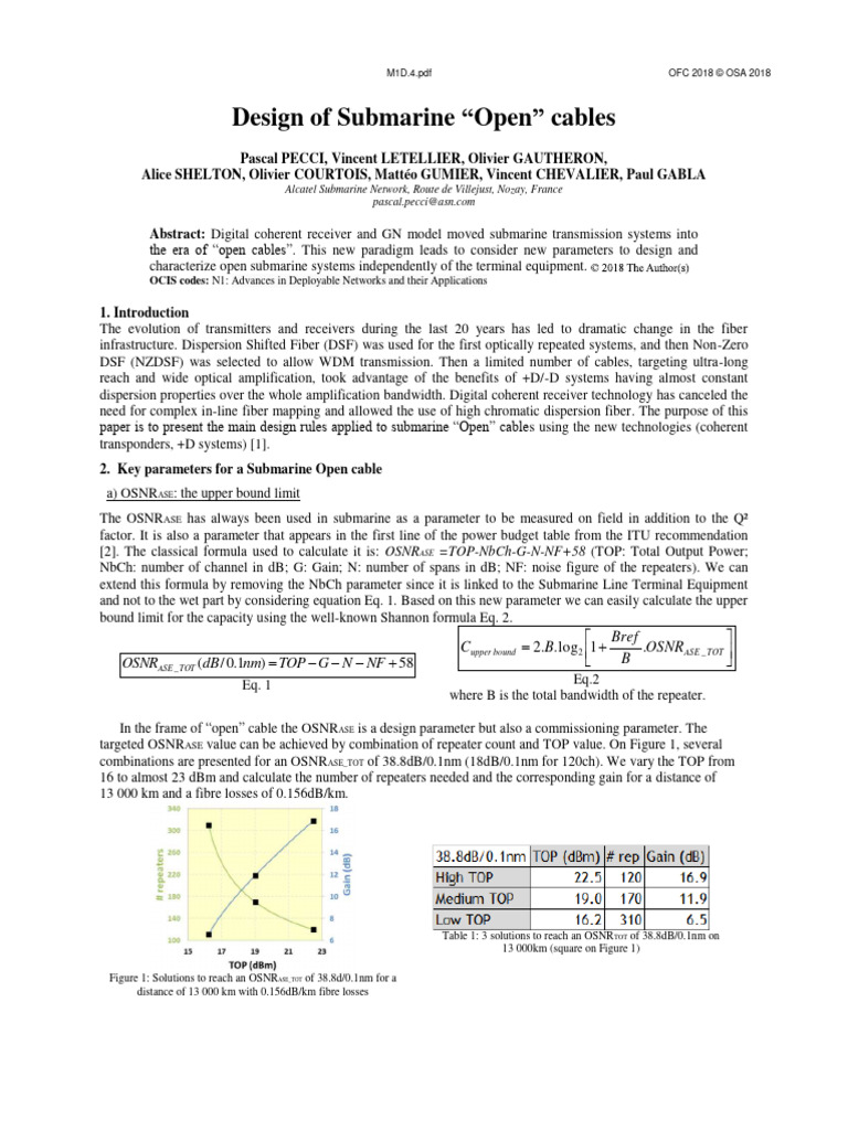 Design Principles for Submarine Open Cables | PDF | Fiber Optic ...