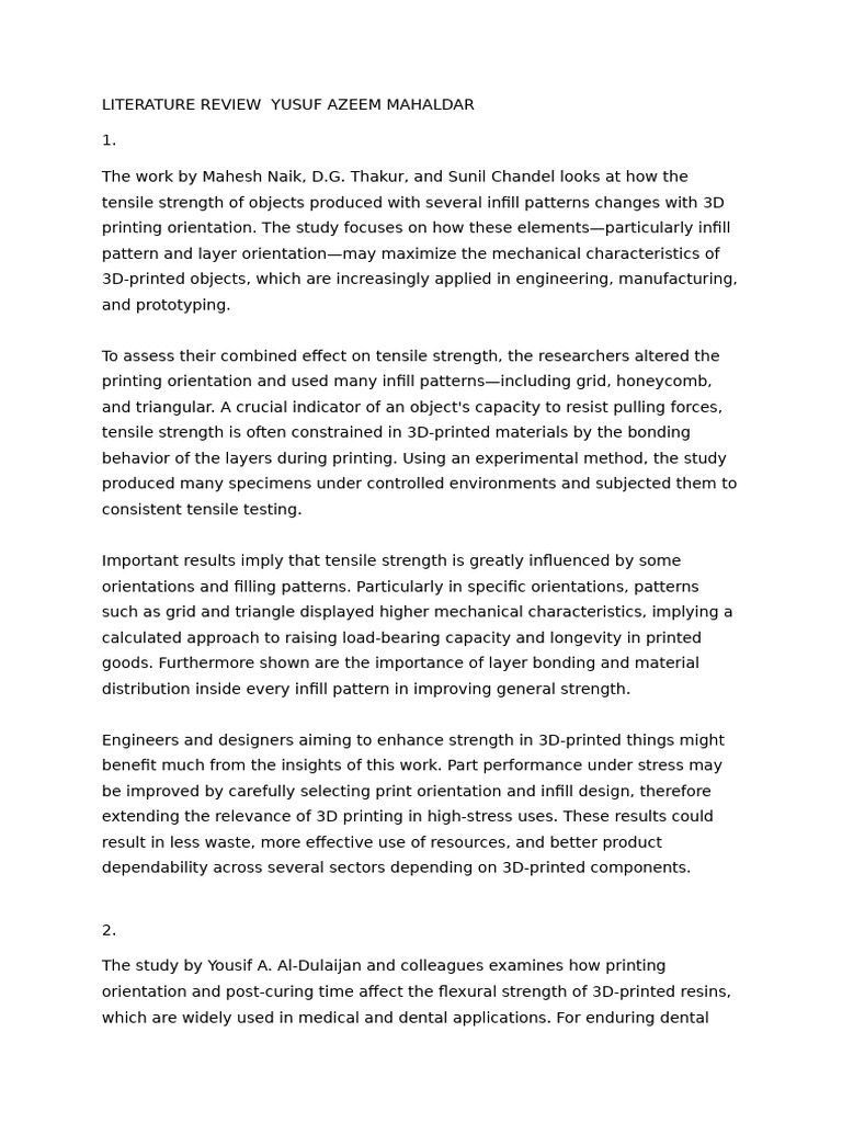 Literature Review MATSCI | PDF | 3 D Printing | Strength Of Materials