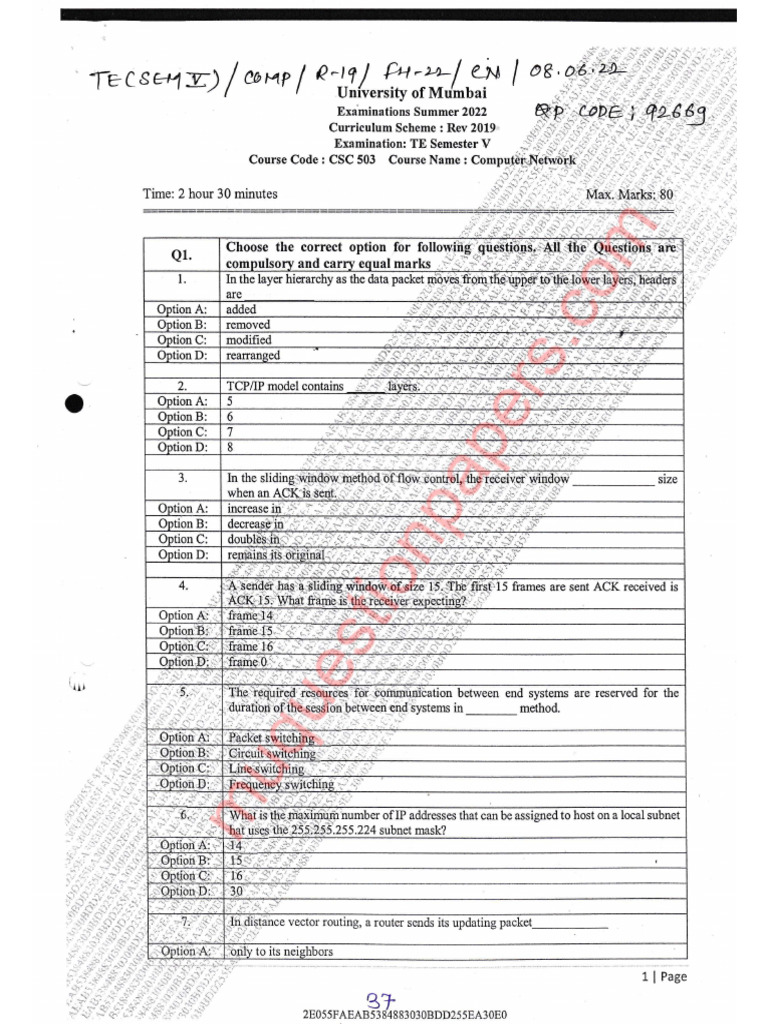 CN Pyq | PDF | Computer Standards | Communications Protocols