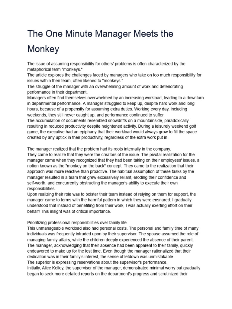 The One Minute Manager Meets The Monkey | PDF | Business | Social ...